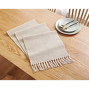 13 x 72 inch Fall Farmhouse Cotton Linen Table Runner with Handcraft Tassel, Rustic Jute Burlap Table Runners 72 Inches Long for Dining Room, Dresser Decor - Waffle