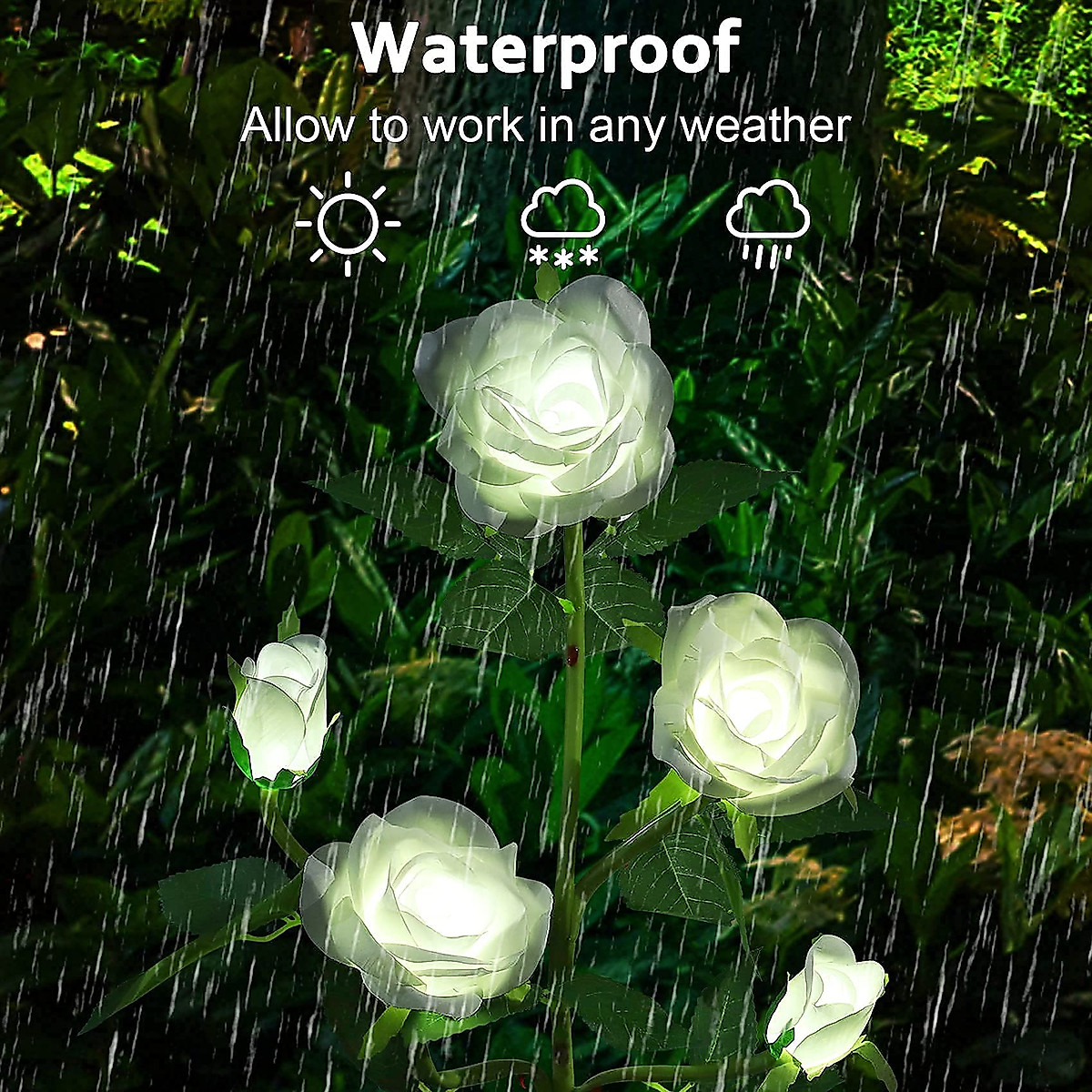 JJGoo Solar Garden Lights, Solar Rose Light for Outside, New Upgraded Outdoor Waterproof Light for Garden Patio Yard Front Porch Decor, White