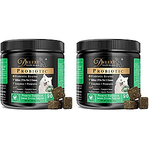 Deluxe Naturals Probiotics for Dogs | All-Natural Dog Probiotic Supplement with Enzymes, Prebiotics, Pumpkin | Promote Digestive Health, Improve Allergy & Immunity, 90 Count (Pack of 2)