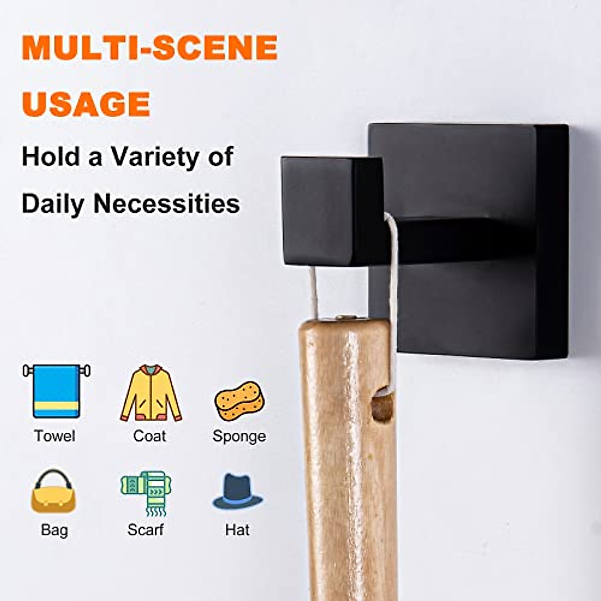 Taucent Bath Towel Hook, Matte Black Robe Hook for Bathroom Wall Mounted Heavy Duty Hook 304 Stainless Steel Robe Hooks for Bathroom Kitchen(2 Pack)