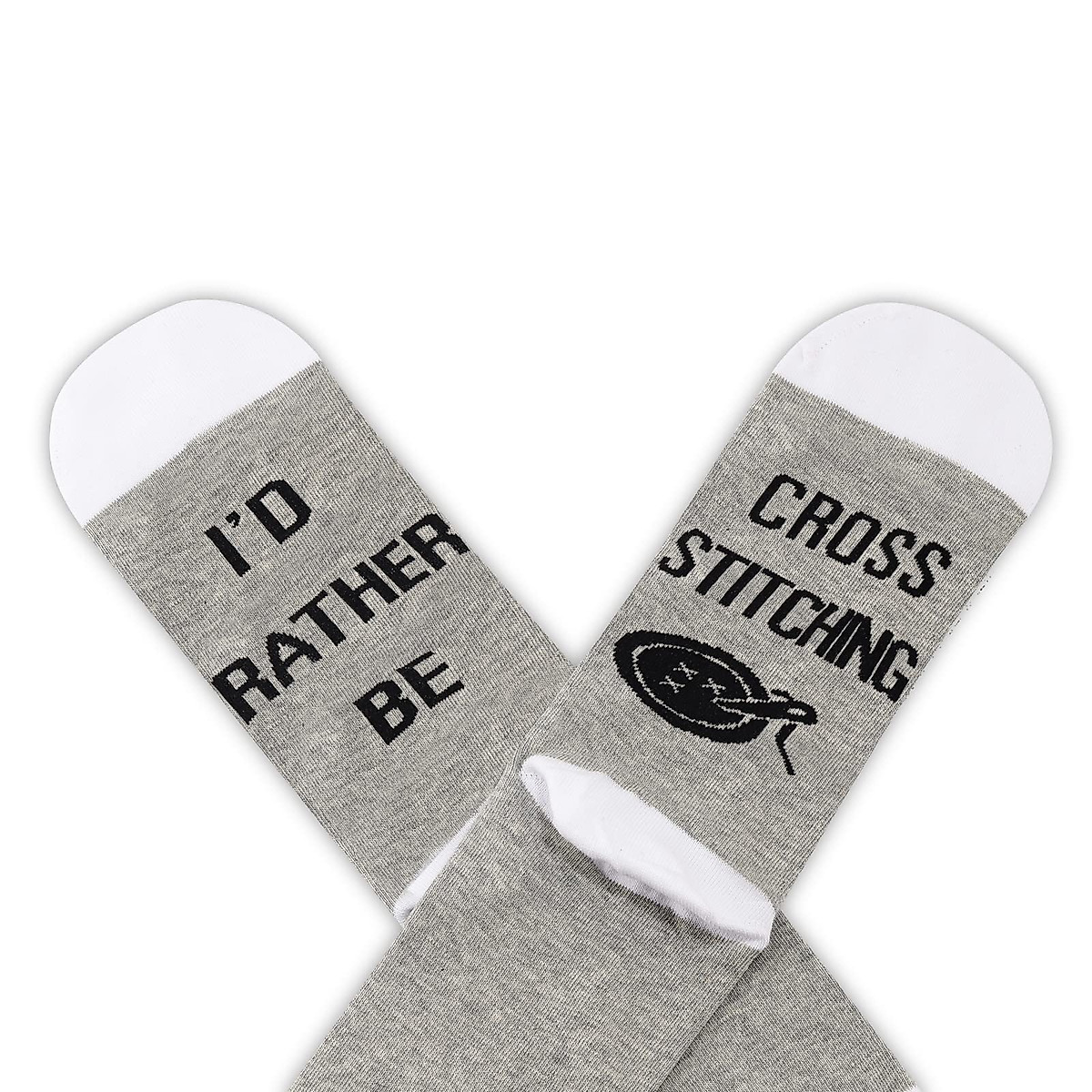 G2TUP 2 Pairs I’d Rather Be Cross Stitching Socks Cross-Stitch Lover Gift Cross-Stitch Project Bag Sewing Lover Socks Needle Worker Gift (I’d Rather Be Cross Stitching)