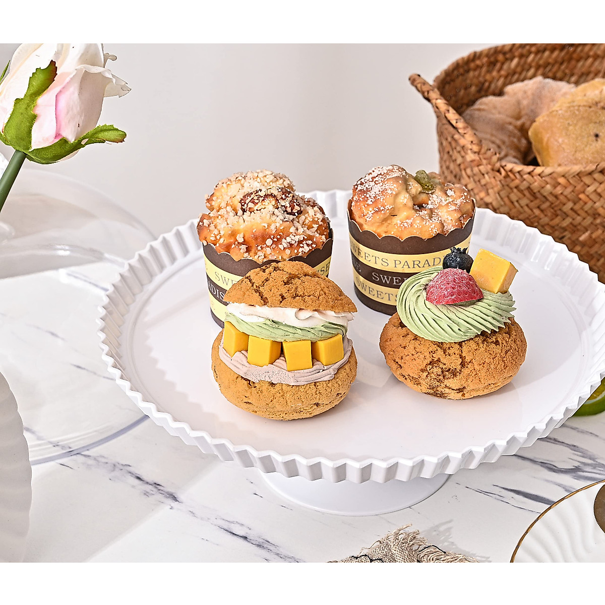 Blue Boat 11-inch Cake Stand with Lid Wedding Cake Display，Easy to Clean, Slightly Raised Edge