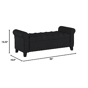 Christopher Knight Home Keiko Fabric Armed Storage Bench, Dark Grey, 19.50”D x 50.00”W x 19.25”H