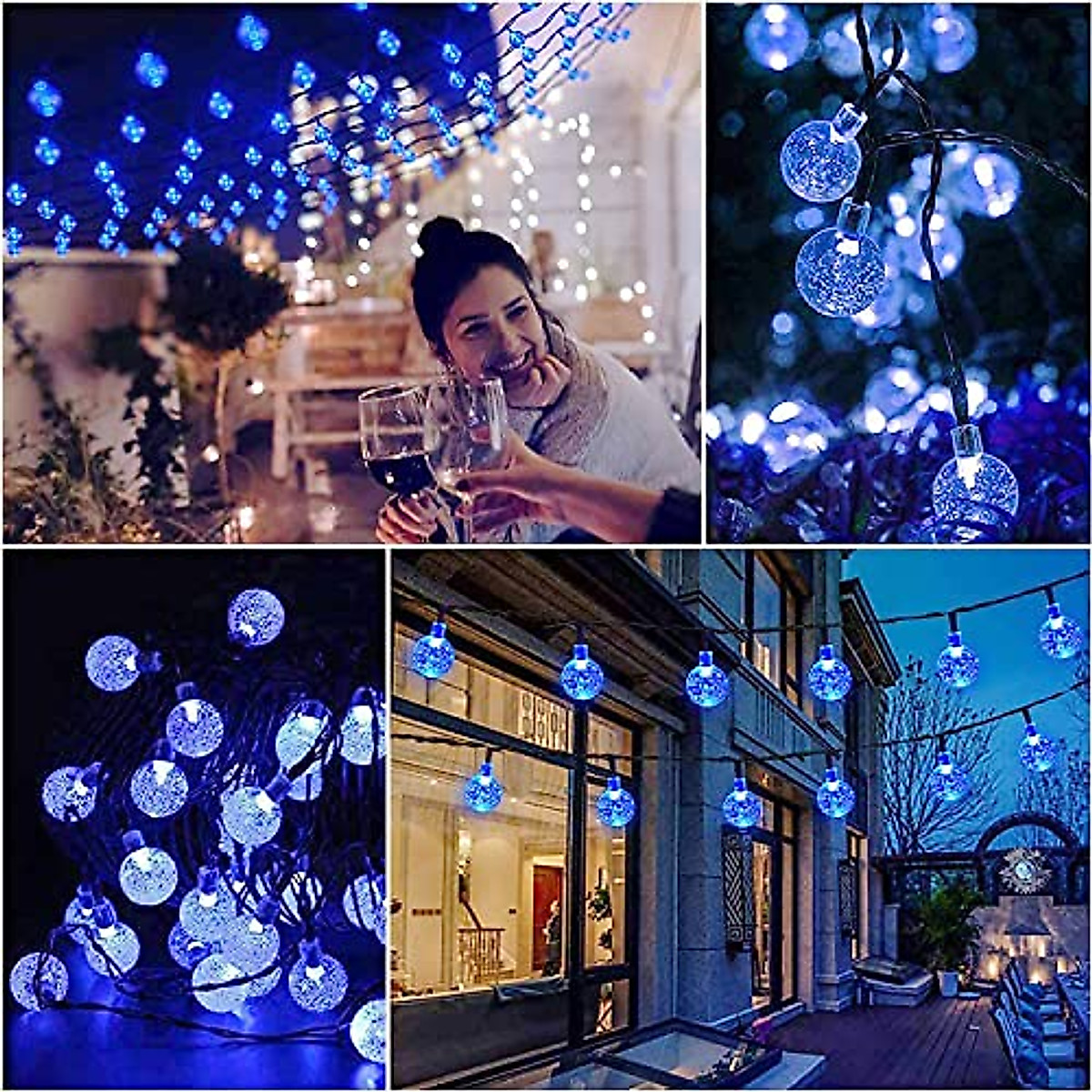 Attimit Solar String Lights Outdoor 50 Led 24 Feet Crystal Globe Lights with 8 Lighting Modes, Waterproof Solar Powered Patio Lights for Garden Yard Porch Wedding Party Decor (Blue)