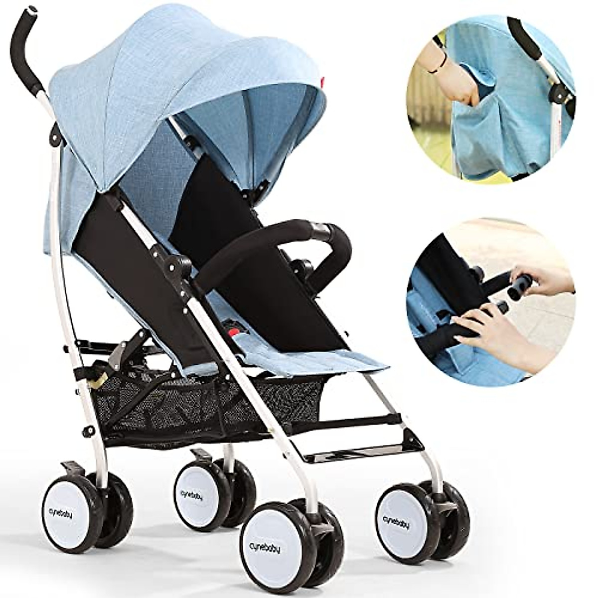 Umbrella Baby Stroller Lightweight Compact Stroller All Terrain Convenience Carriage Stroller Travel Tall Pram for Toddler Big Kids Single Stroller (Azure)
