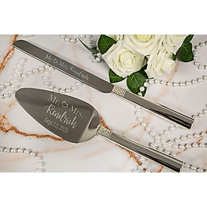 Waterford Lismore Diamond Silver Personalized Wedding Cake Knife and Server Set, Custom Engraved Wedding Cake Cutting Set, Accessories and Gifts for the Bride and Groom