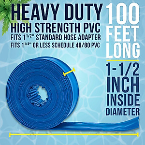 U.S. Pool Supply 1-1/2" x 100' Heavy Duty Blue Flexible Swimming Pool Backwash Hose with Hose Clamp