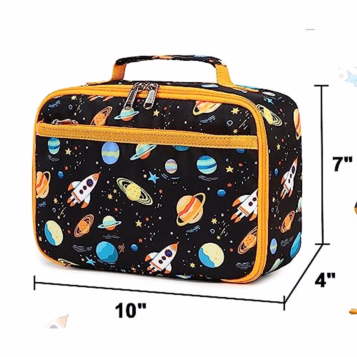 Kids Lunch Box Boys Girls Insulated Lunch Cooler Bag Reusable Lunch Tote Kit for School Travel (Rocket Planet)