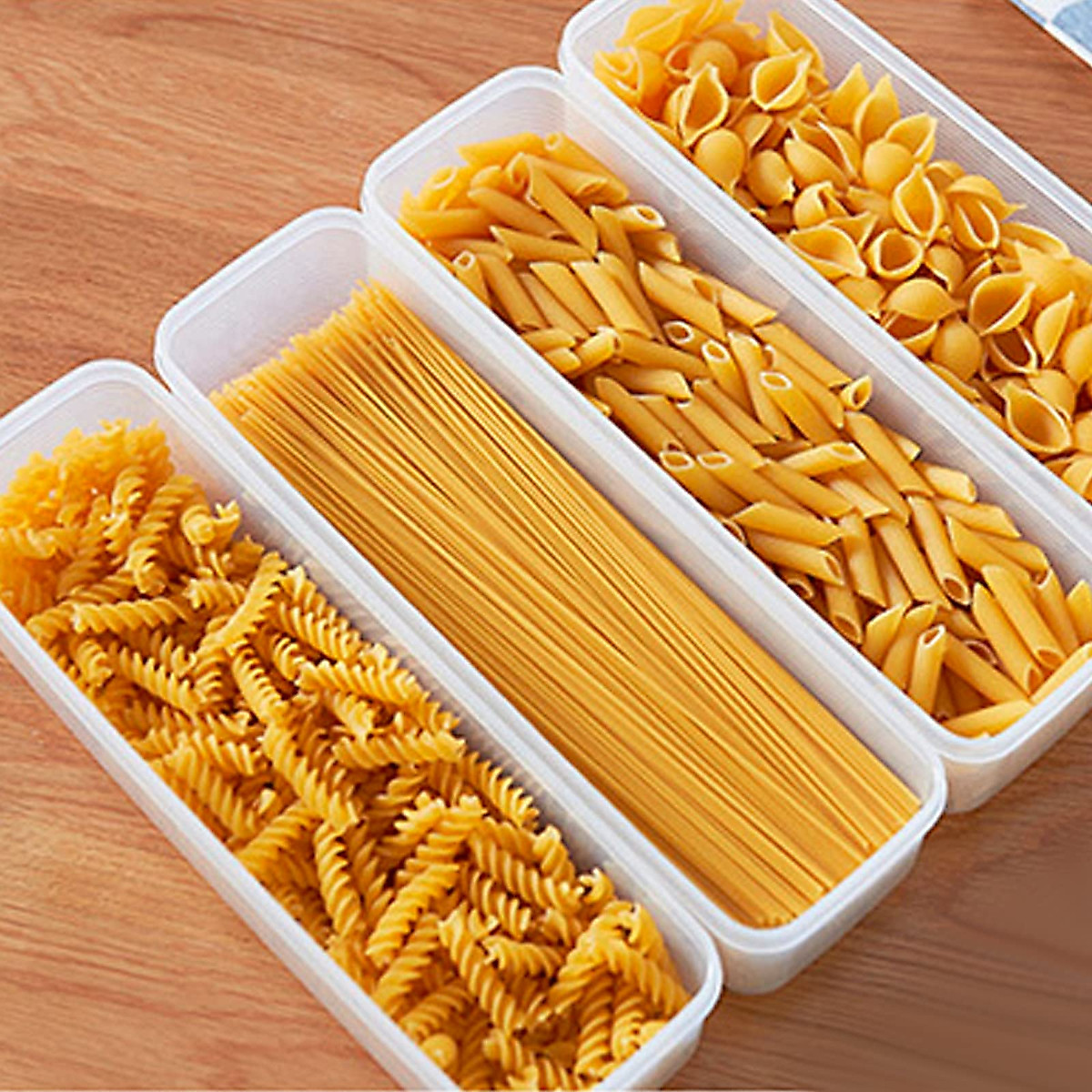 3PCS Rectangular Pasta Spaghetti Noodle Keeper Box with Cover,Pasta Canister Set,Dishwasher Safe (11.8x3.23x3.14inch)