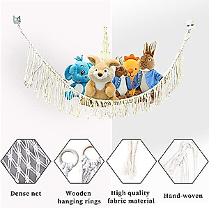 Boho Stuffed Animals Net Or Hammock Large,55 inch Toy Hammock Macrame Stuff Animal Storage Corner Hanging Net Holder,Mesh Hammock Plush Toy Organizer with Tassel & Hooks for Bedroom