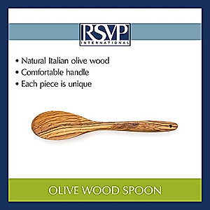 RSVP International Olive Wood Spoon, 12" | Rustic, Natural Authentic Italian Olive Wood | Classic Style for Kitchens, Tables, & More | Functional for Serving Vegetables, Stirring Pasta
