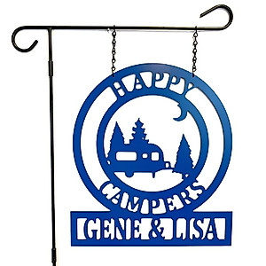 PK Décor Custom Happy Camper Decor, Personalized Camper Sign Gift for Campers, Campsite Garden Flag for Travel Trailer, RV, Motorhome, Pop Up, Welcome to Our Campsite Sign