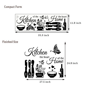 Kitchen Wall Stickers Dining Room Quotes Wall Decals The Kitchen The Heart of The Home Vinyl Wall Sign Art Decor Home Decoration Wall Decal for Kitchen Living Room Dining Room Wall Decorations.