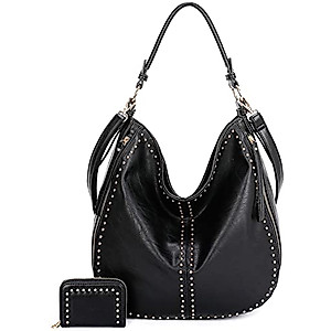 Concealed Carry Extra Large Hobo Bag Crossbody Purse Shoulder Bag Handbag Wallet Faux Leather Women Tote (Black)