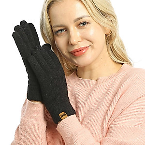 ViGrace Women's Winter Warm Touch Screen Gloves Cable Knit Wool Fleece Lined Touchscreen Texting Mittens for Women