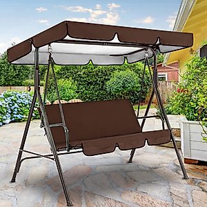 Outdoor Patio Swing Canopy Replacement Only- Waterproof Canopy Swing Top Cover-Garden Porch Swings Seat Replacement Awning Cover Hammock Outdoor Patio Swing with Canopy (Brown)