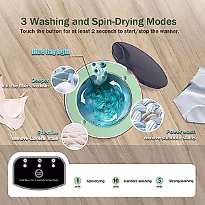 Portable Mini Washing Machine, 9 Litre Large Capacity Mini Washer for Underwear, Foldable Washing Machine with Upgraded Capacity and Round Body for Baby Clothes,Pet Garments or Other Small Items.Green