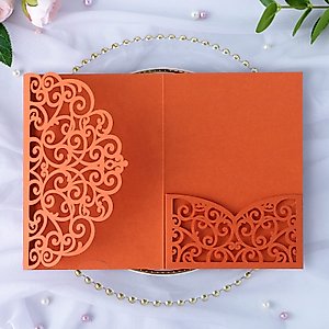 PONATIA 20 PCS Laser Cut Invitations Pockets, Terracotta Wedding Invitations with Envelopes for Wedding Party Bridal Shower Engagement Birthday Invite,Autumn Wedding Invitations