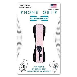 LOVEHANDLE Universal Phone Grip for Most Smartphones, Mini Tablets and Cases, Black Rose Design Colored Elastic Strap with Black Base, LH-01-BlackRose