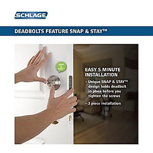 Schlage FB50CS V ORB 626 B60 Single Cylinder Deadbolt and F51 Keyed Entry Orbit Knob Keyed Alike, Satin Chrome Finish