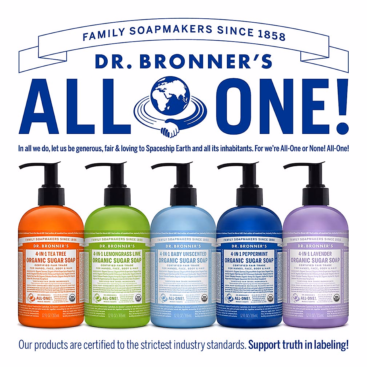 Dr. Bronner’s - Organic Sugar Soap (Baby Unscented, 12 Ounce) - Made with Organic Oils, Sugar and Shikakai Powder, 4-in-1 Use: Hands, Body, Face and Hair, Moisturizes and Nourishes, No Added Fragrance