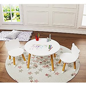 UTEX Kids Wood Table and Chair Set, Kids Play Table with 2 Chairs,3 Pieces Round Play Tablet for Toddlers, Girls, Boys,White