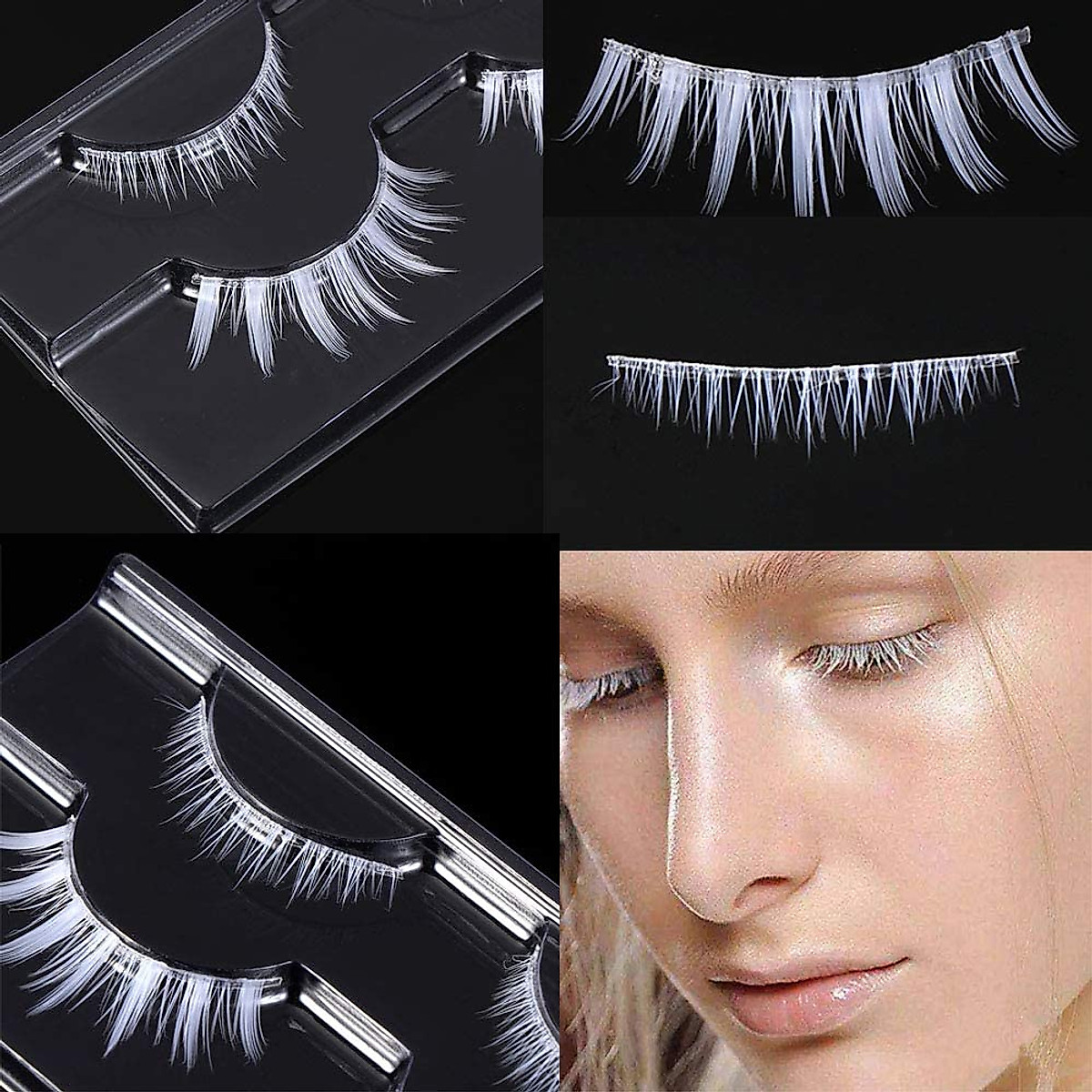 White False Eyelashes Halloween White Eye lashes Extension Tools Anime Cosplay Makeup Natural Looking Masquerade Party Eyelashes(White)