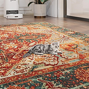 TECHMILLY 5x7 Area Rugs, Machine Washable Rugs Vintage Design, Traditional Non Slip Rugs for Living Room, Bedroom,Rust