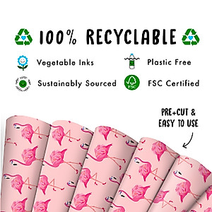 CENTRAL 23 Pink Wrapping Paper - Flamingo - 6 Sheets Birthday Gift Wrap - New Baby - Women Girls Female - Anniversary or Valentines Day Gift Wrap - Trendy - Recyclable