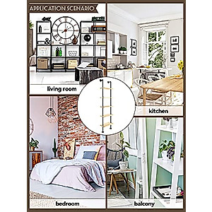 5 Tier Modern Bookcase Wall Mount Ladder Bookshelf Include Wood Planks Industrial Pipe Shelf Book Display Rack Metal Pipes and Wood Shelves Stand Black Corner Frame Bookcase (Natural Wood Board)