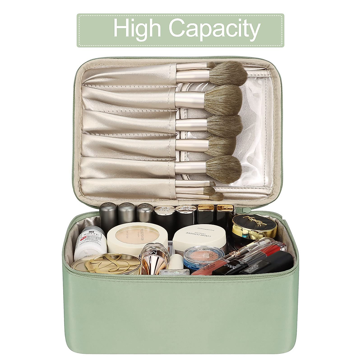 Pocmimut Makeup Bag,Cosmetic Bag for Women Travel Make Up Bag with Brush Compartment for Women(Green)