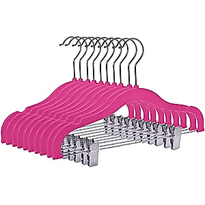 Quality Kids Children's Plastic Non Velvet Non-Flocked Thin Compact Shirt and Skirt/Pant Bundle Coat Hangers with Metal Clips for Skirts Pants Blouses 360° Swivel Hook, Jacket, Pink