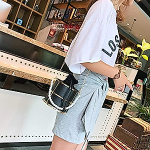 Women Evening Bags Black Clutch Purse Pearl Top-Handle Metal Bucket Party Bag Chic Purses Wedding Handbags