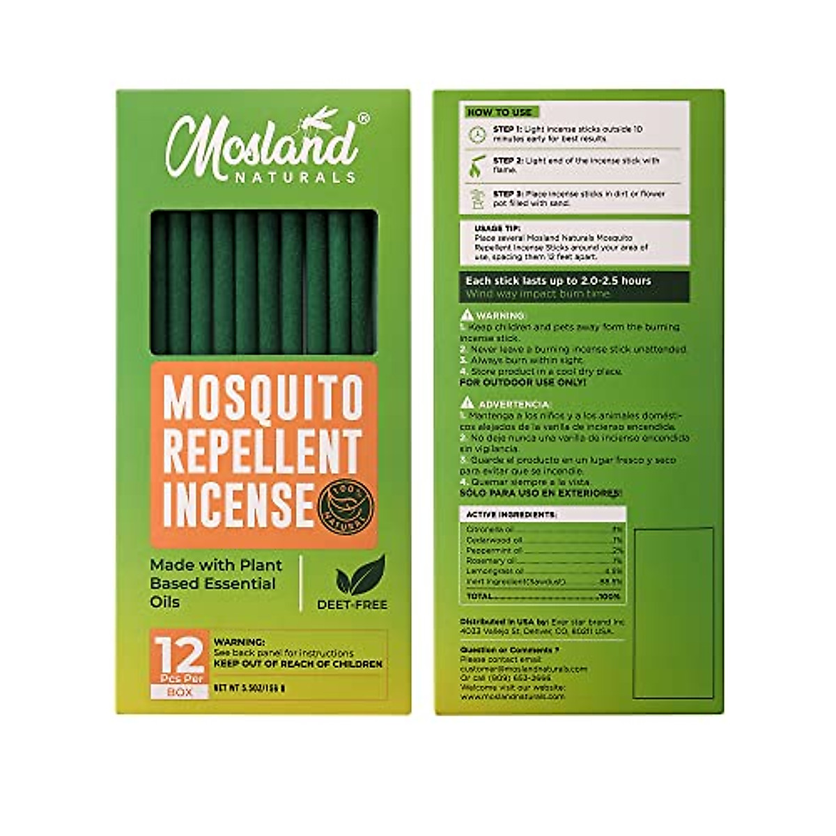 Mosland Naturals Mosquito Repellent Incense Sticks, 12 Large Citronella Incense Sticks Bug Repellent Incense Stick for Outdoor, Camping Mosquito Repellent 3 Hours Protect