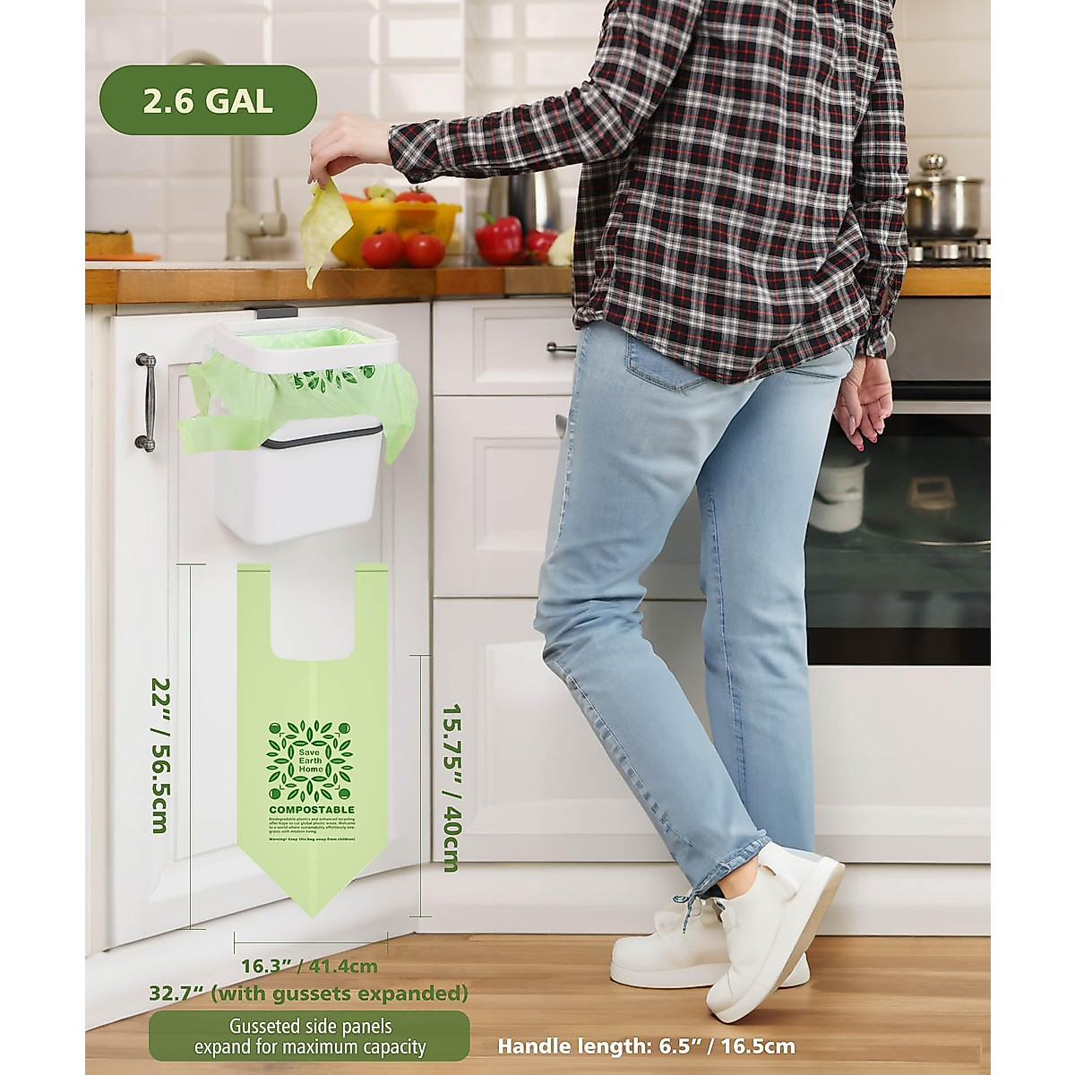 AYOTEE 125 Count 2.6 Gallon Compostable Small Trash Bags with Handles, 15 Ounce Capacity, Ideal for Kitchen, Office, Bathroom, and More