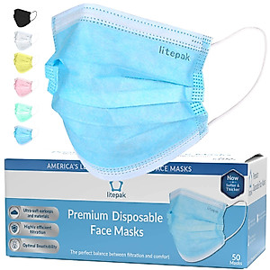 Litepak 2000pcs Premium Disposable Face Mask SOFT 3ply Nose Wire - Blue