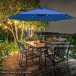 FRUITEAM Solar Patio Umbrella Outdoor LED Swimming Pool Umbrella, 7 1/2 FT Table Umbrella with Lights Heavy Duty Patio Umbrella with Sturdy Ribs, Crank, Easy Tilt Adjustment, Aqua Blue