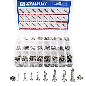 ZHIHUI Pan Head Self Tapping Screw Small Phillips Cross Recessed Round Head Wood Bolt Assortment Kit 304 Stainless Steel M1 M1.2 M1.4 M1.7