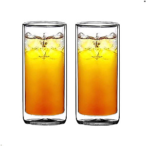 Sun's Tea (Set of 4) Strong Double Wall Glasses - 16oz Highball Beer Glasses and 9oz Old Fashioned Whiskey Glasses (Borosilicate Glass, Not Plastic)