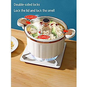 Olla de presion Non-stick Enamel Micro Pressure Cooker,Enamel Lining Pressure Cooker Non-Stick Push Pull Lock Pressure Pot with Lid Silicone Seal Spill-Proof Valve Pressure Pot,White