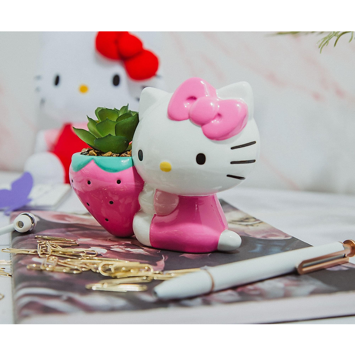 Toynk Sanrio Hello Kitty Strawberry 5-Inch Planter with Artificial Succulent
