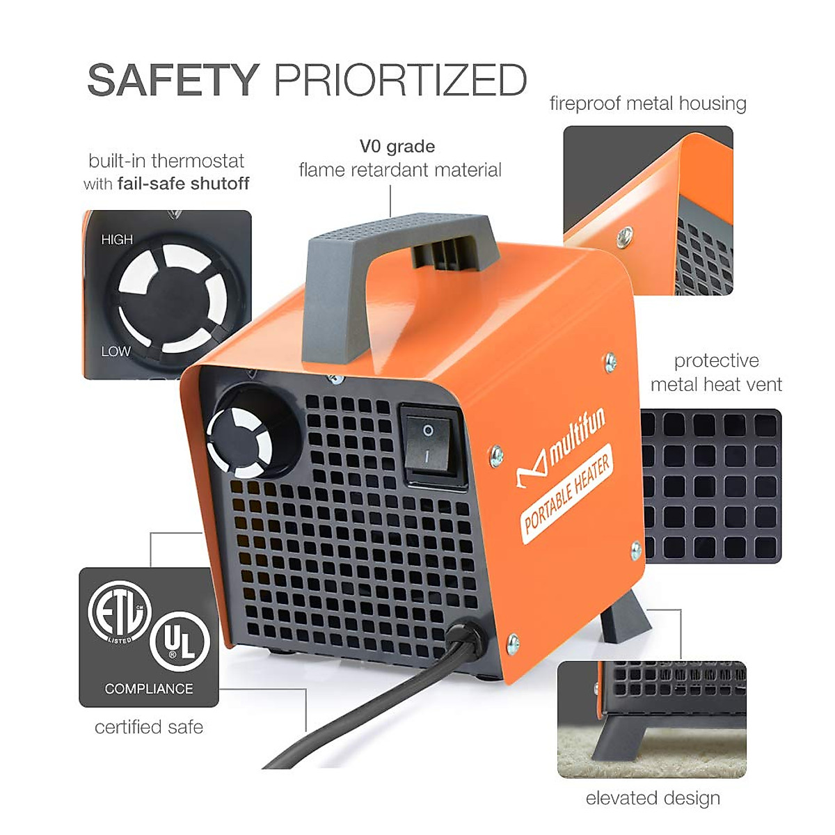 Portable Space Heater 1500W Energy Efficient Electric Personal Heaters with Adjustable Thermostat Indoor Use Tip-over Overheat Protection Small Room Quick Heating Maker for Camper, Office, Bedroom