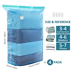 LEVERLOC Vacuum Storage Bags 4 Pack Blue Space Saver Bags, Jumbo Cube 31x40x15 inch, Large Vacuum Sealer Bags For Beddings Blankets Comforters Quilts Duvets Pillows, Closet Organizers and Storage