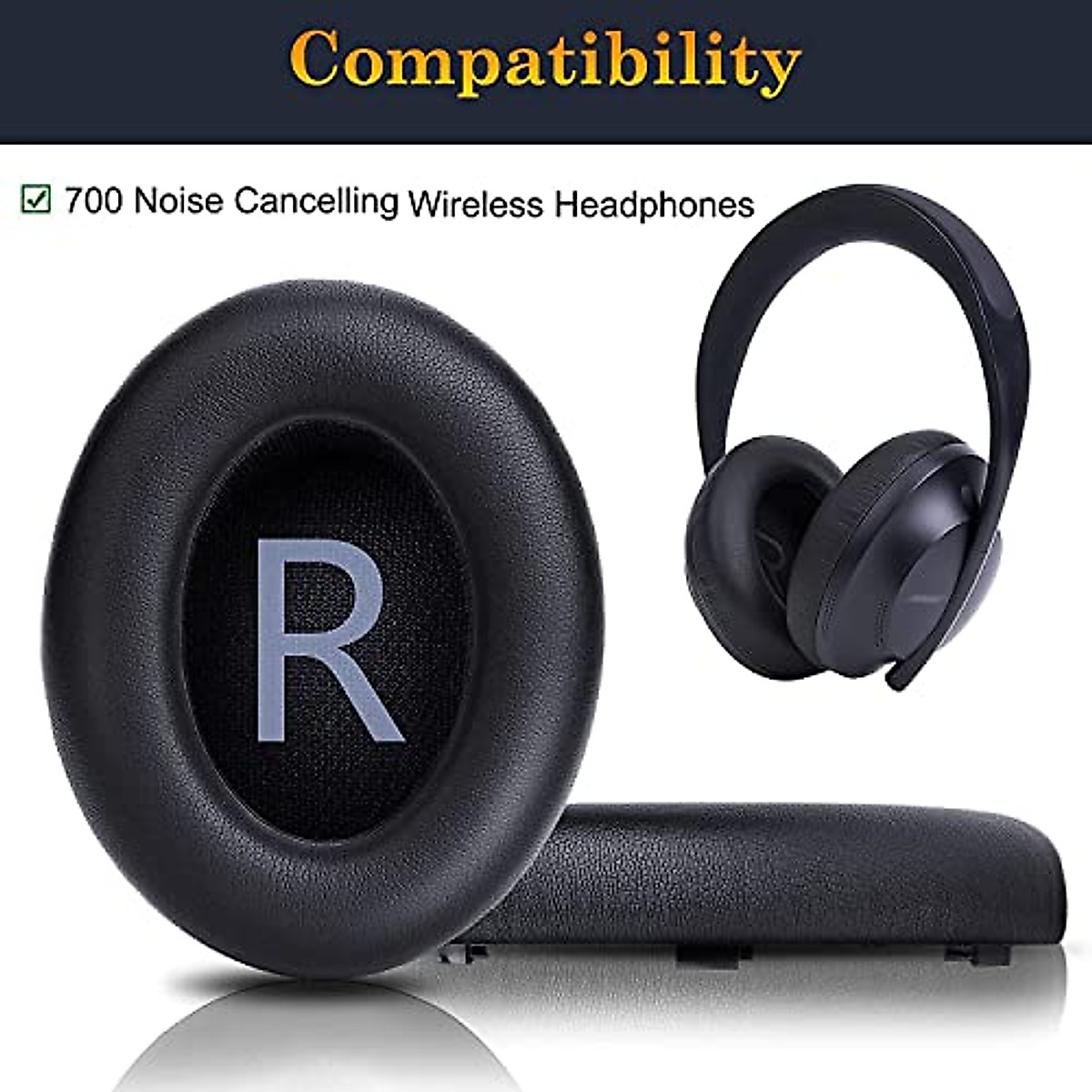 SOULWIT Replacement Earpads for Bose 700 (NC700) Wireless Headphones, Ear Pads Cushions with Softer Leather, High-Density Noise Cancelling Foam, Added Thickness - Black