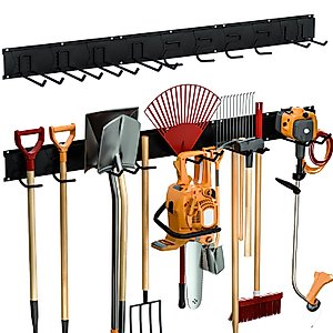 ASJFHEN Garden Tool Organizer, Garage Organization and Storage, Yard Tool Organizer for Garage with 10 Adjustable Hooks 48inch Tracks Max Load 500lb