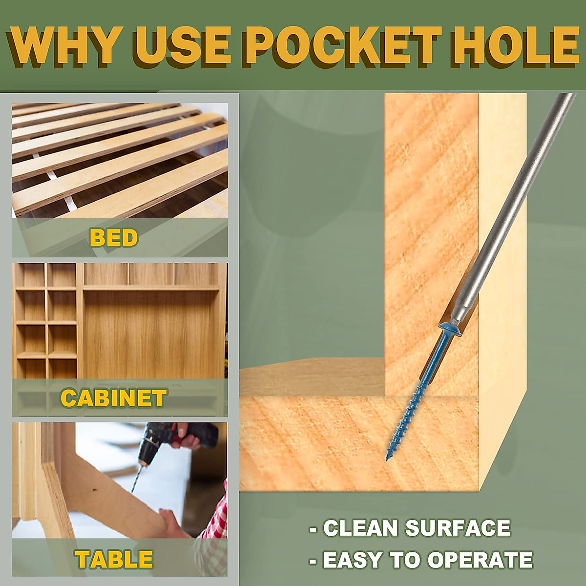 LIONMAX Pocket Hole Screws, 300PCS #8 x 1-1/4" Wood Screws with Square Drive, Blue Coated Exterior Screws for Outdoor Use, Weather Resistant, Coarse Thread, Self Tapping, 150MM Drive Bit Included