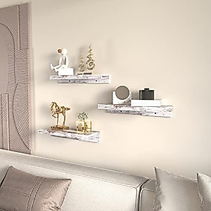 16 Inch Floating Shelves for Wall Set of 3, Rustic Picture Ledge Wall Mounted Shelf for Living Room, Bedroom, Kitchen, Bathroom, Distressed White
