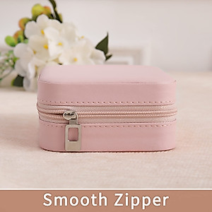 misaya Travel Jewelry Organizer Box 2 Pcs, Small Travel Jewelry Storage Case with Mirror, Mini PU Leather Jewelry Holder Boxes for Earrings, Rings, Necklaces, Gift for Women, Girls, Mother, Pink