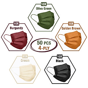 FriCARE Disposable Individually Wrapped Face Masks 4 Ply 50PCS, Colorful Breathable Safety Mask for Adults Women Man