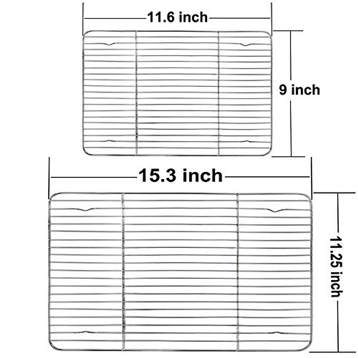 TeamFar Cooling Rack, Baking Roasting Rack Stainless Steel for Baking Sheet Oven Pan, Healthy & Rust Free, Mirror Finish & Dishwasher Safe - Set of 2(15 inch & 11 inch)